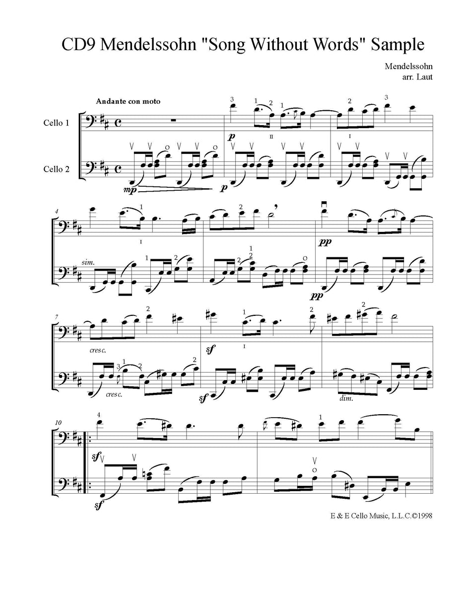 Mendelssohn" Song Without Words"for Advanced Solo Cello – E & E Cello Music