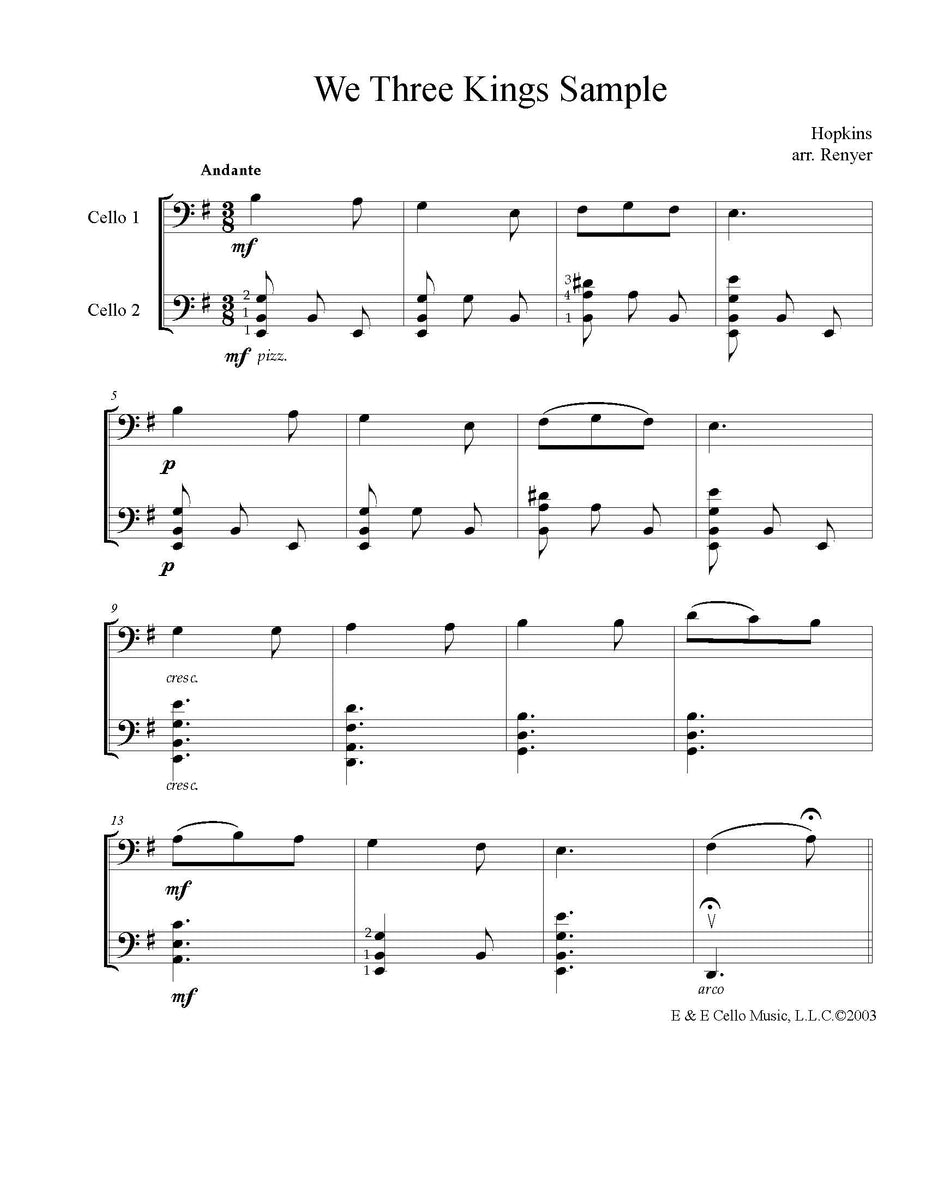 "We Three Kings"for Beginner Solo Cello& 2nd Cello Accompaniment – E ...