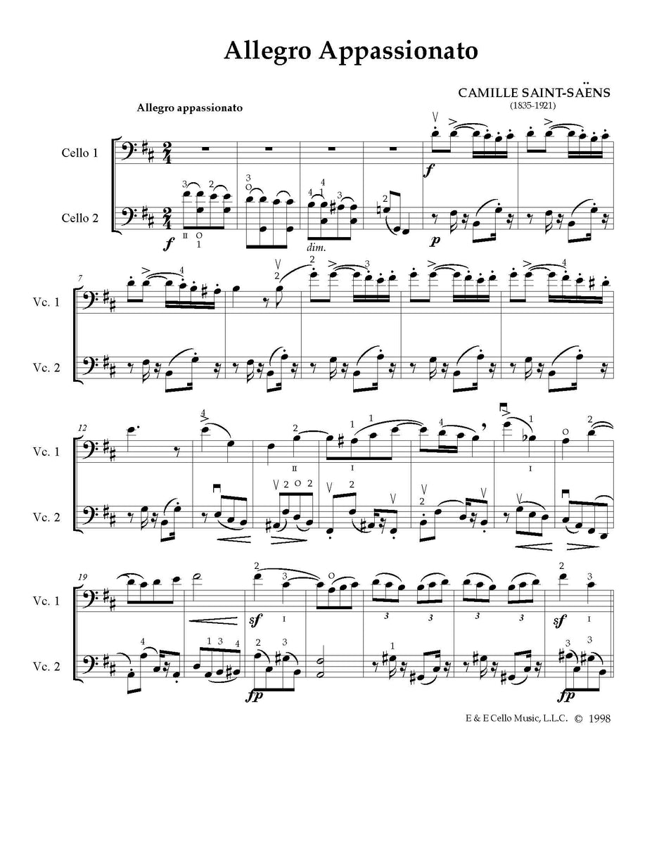 Saint-Saens "Allegro Appassionato" for Intermediate/AdvancedSolo Cello ...