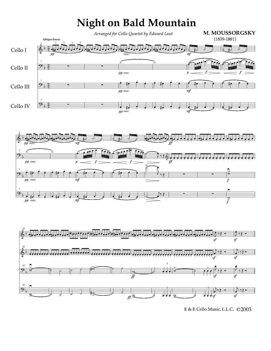 Moussorgsky "Night on Bald Mountain"Music for 4 Cellos:Advanced Series ...