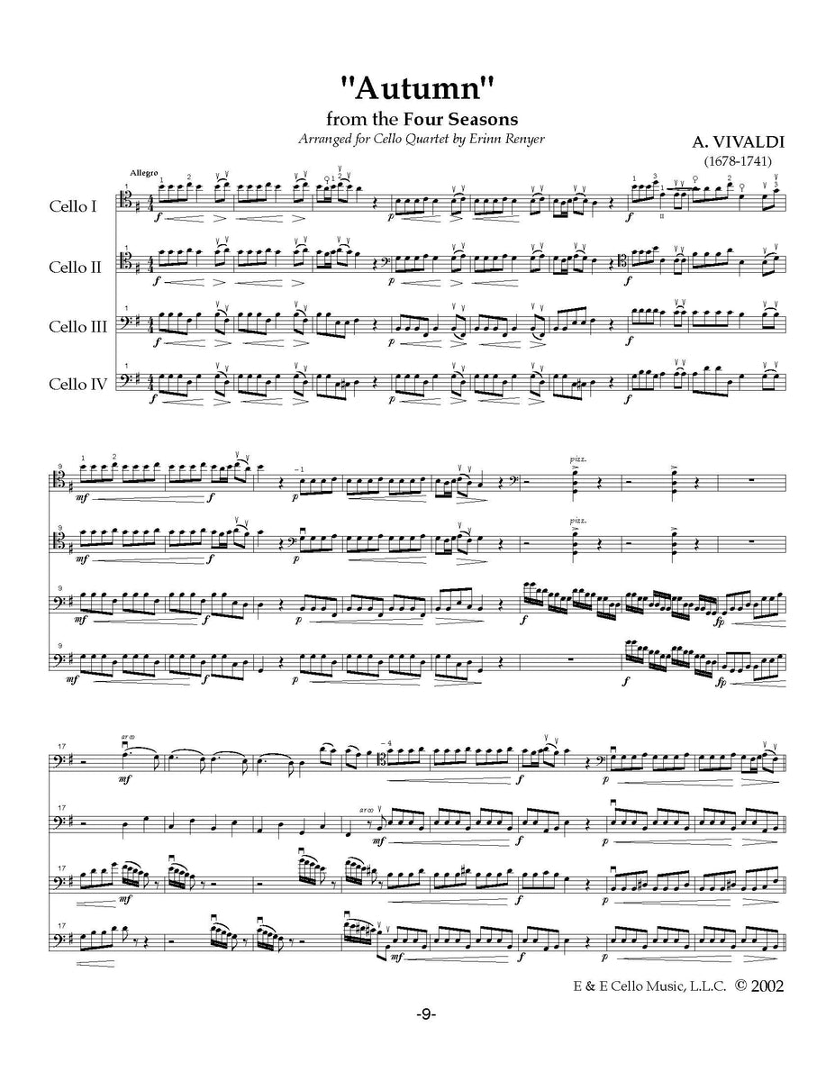 Vivaldi "Autumn"from the Four SeasonsMusic for 4 CellosIntermediate Se ...