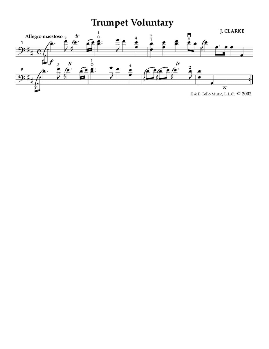Clarke "Trumpet Voluntary" for Advanced Solo Cello – E & E Cello Music