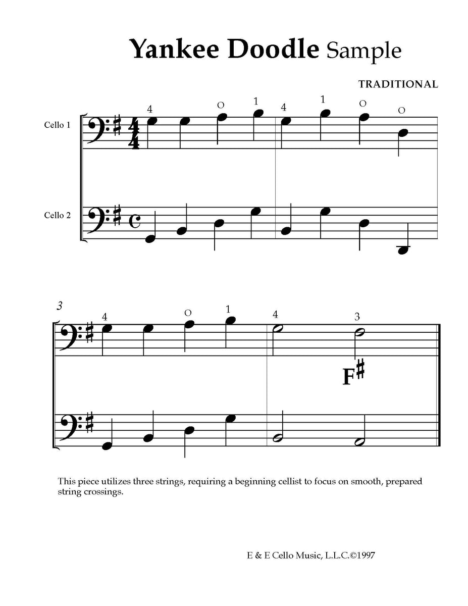 "Yankee Doodle" for Beginner Solo Cello – E & E Cello Music